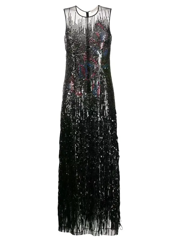 Emilio Pucci Floral Motif Sequin Gown - Black