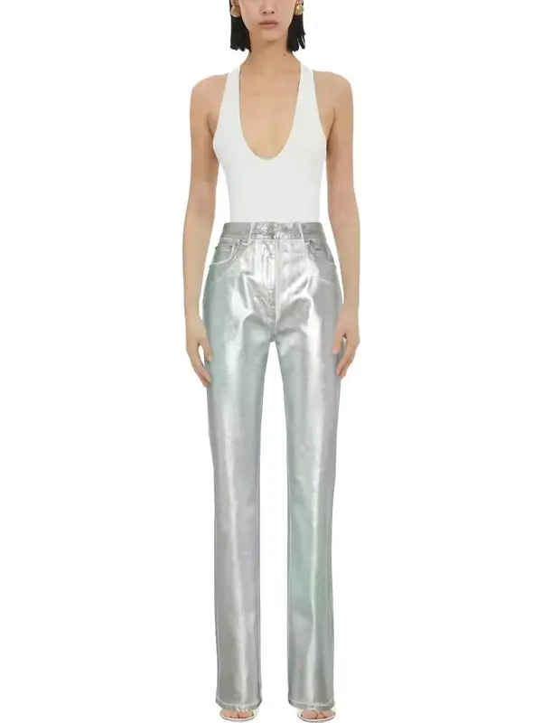 FERRAGAMO Laminated-finish Straight-leg Trousers - Silver