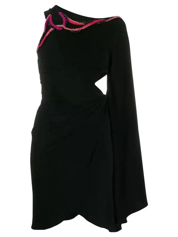 Emilio Pucci Embroidered Neck Asymmetric Short Dress - Black