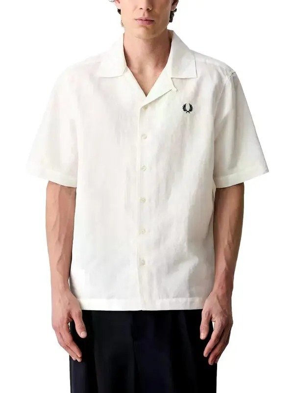 Fred Perry Embroidered-logo Camp-collar Shirt - Neutrals