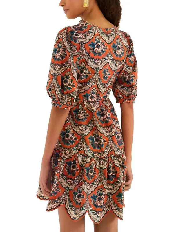 Farm Rio Floral-print Tiered Mini Dress - Orange