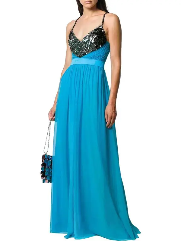 Emilio Pucci Sequinned Neckline Long Dress - Blue