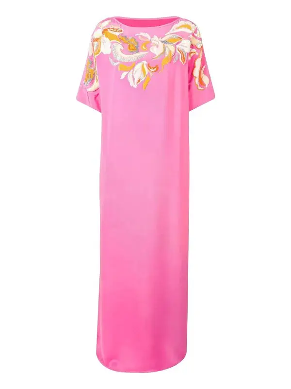 Emilio Pucci Floral Embroidered Silk Kaftan Dress - Pink