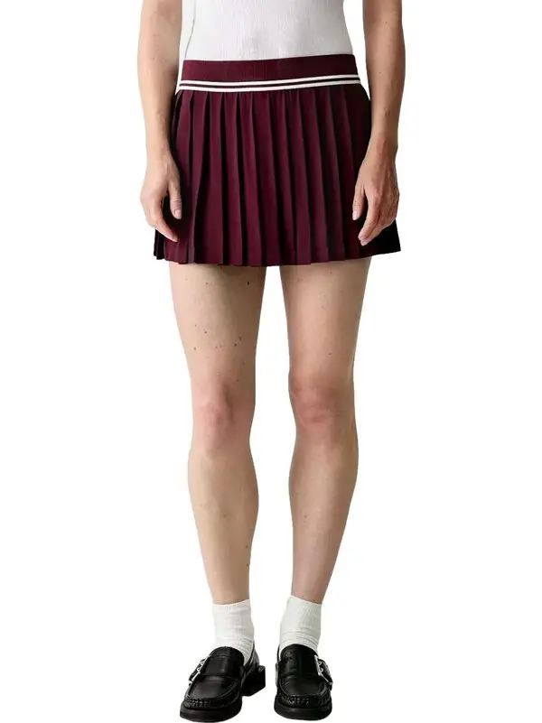 SPORTY & RICH Abigail Pleated Logo-embroidered Mini Skirt - Red