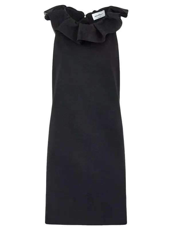 FERRAGAMO Ruffled-neck Sleeveless Dress - Black