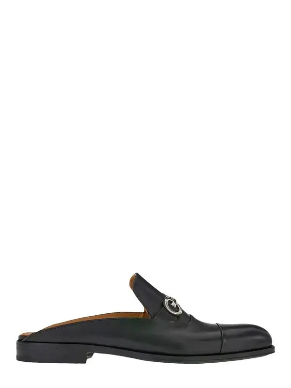 FERRAGAMO Gancini Leather Backless Loafers - Black