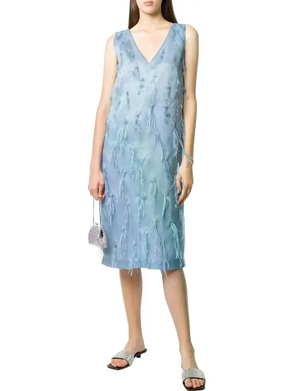 Emilio Pucci Feather Embroidery Midi Dress - Blue