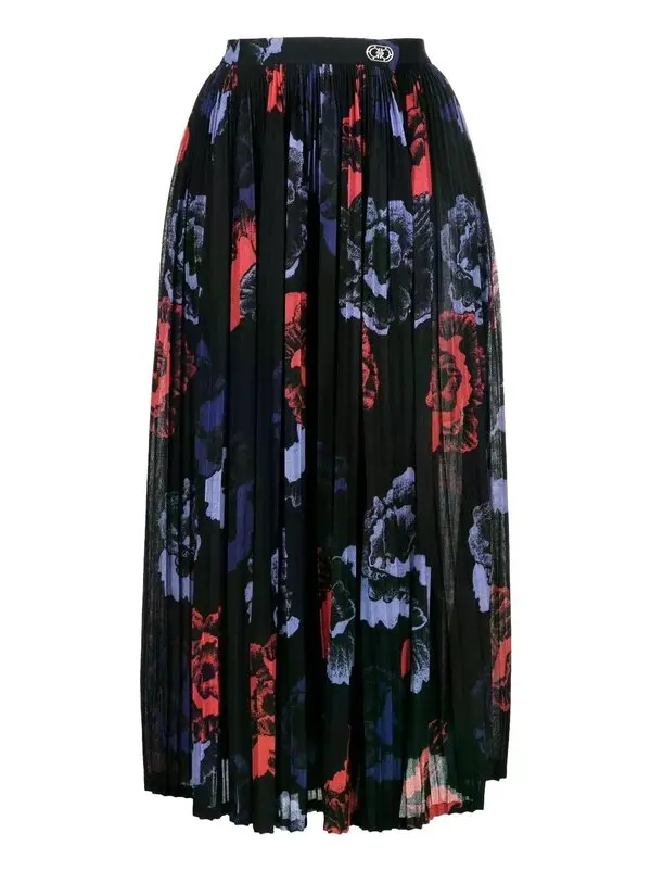FERRAGAMO Floral-print Pleated Midi Skirt - Black