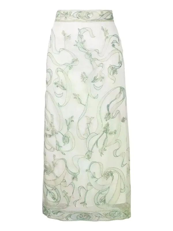 Emilio Pucci Evoluzioni Embroidered Organza Skirt - White