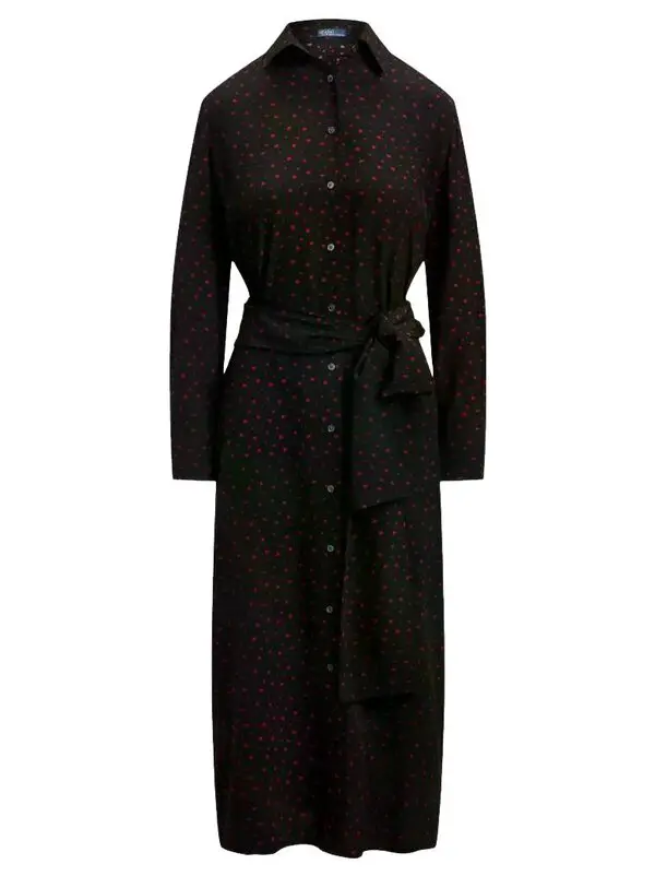 Polo Ralph Lauren Polka-dot-print Belted Midi Shirt Dress - Black