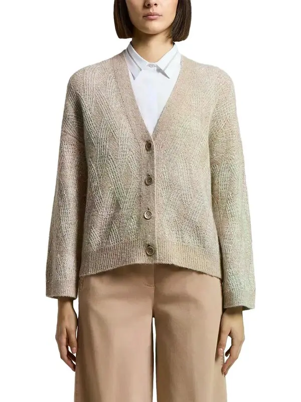 Peserico Sequin-embellished Cable-knit Cardigan - Neutrals