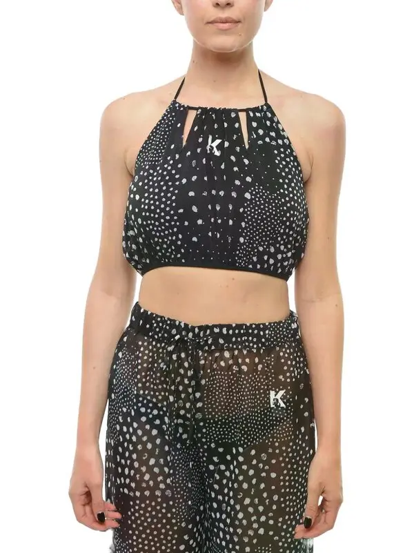 Karl Lagerfeld Logo-print Halterneck Top - Black