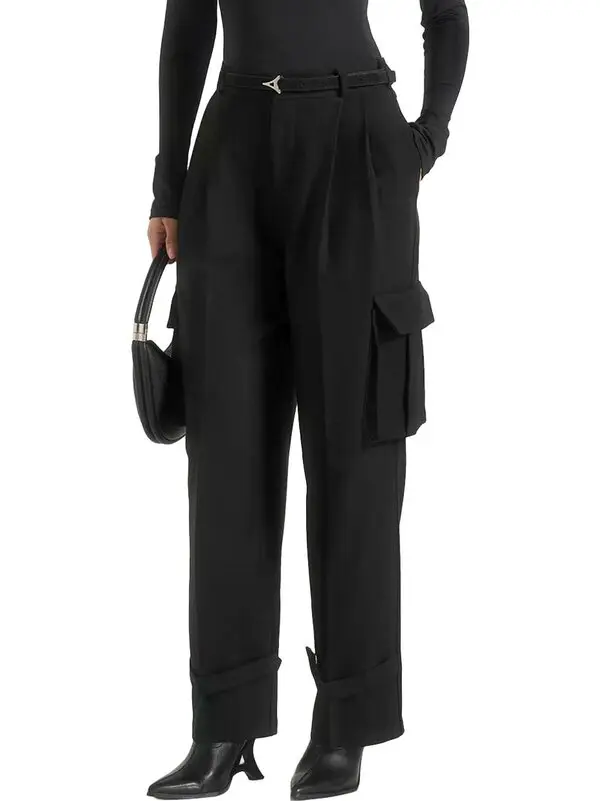 Manière De Voir Danielle Tailored Pleated Cargo Trousers - Black