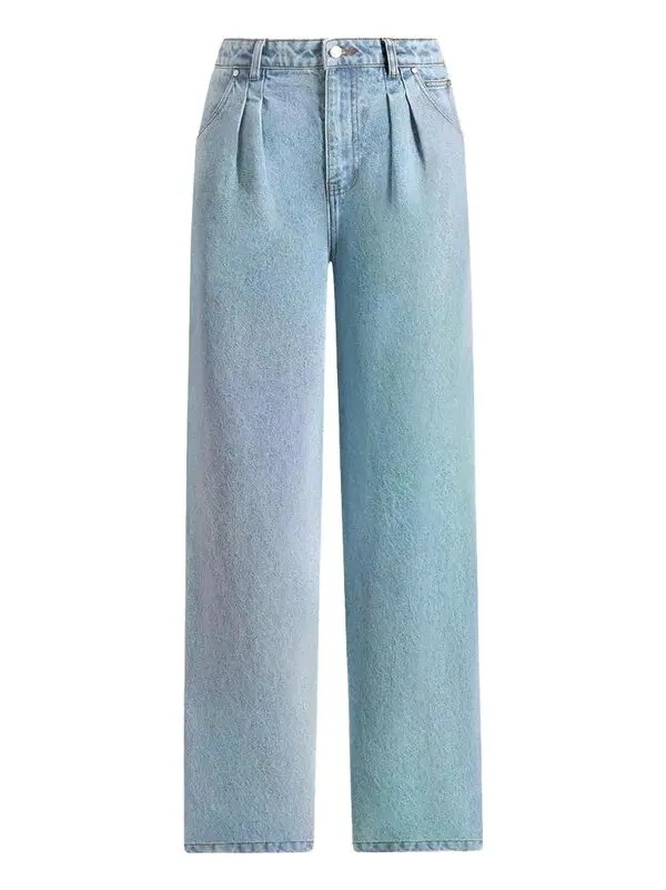 Manière De Voir Manierè De Voir Mid Wash Twin Pleat Wide-leg Denim Jeans - Blue