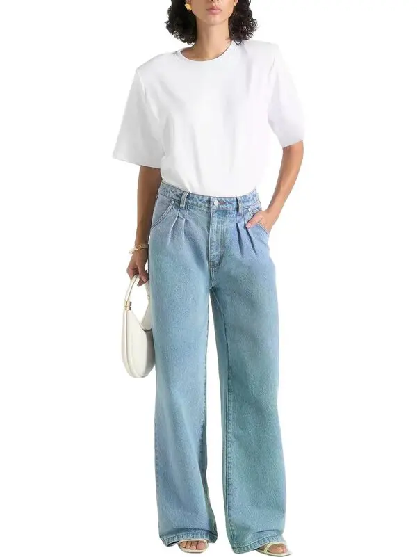 Manière De Voir Manierè De Voir Mid Wash Twin Pleat Wide-leg Denim Jeans - Blue
