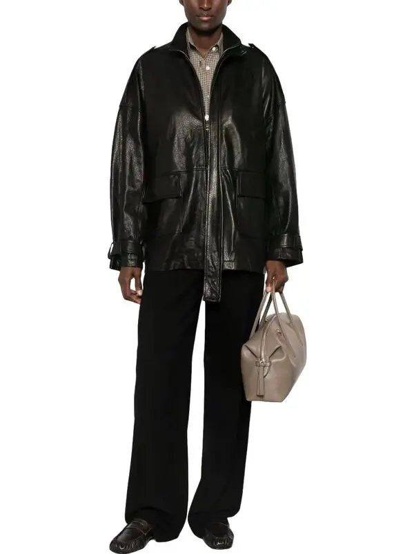 GIORGIO BRATO Leather Epaulette Jacket - Black