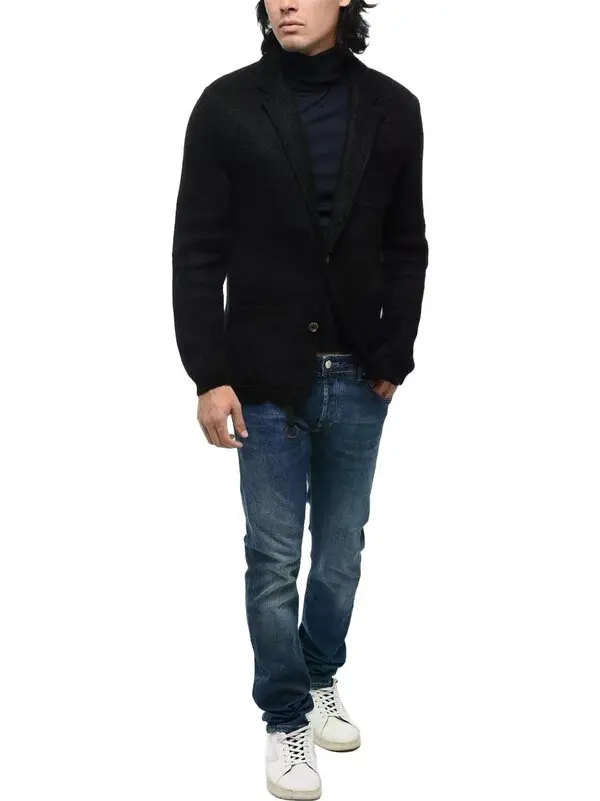 SUN HOUSE Single-breasted Knit Blazer - Black