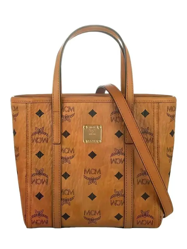 Mcm Visetos-print Logo-plaque Tote Bag - Brown