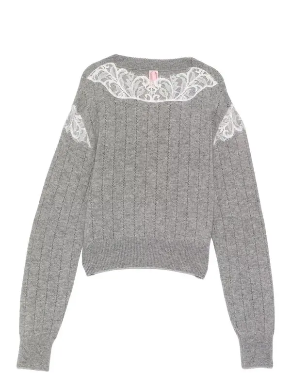 FETICO Hairy-lace Panelled Crop Sweater - Grey