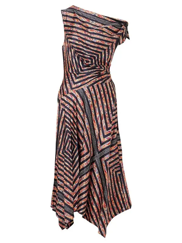 Staud Portia Ruched Printed Silk-blend Midi Dress - Multi