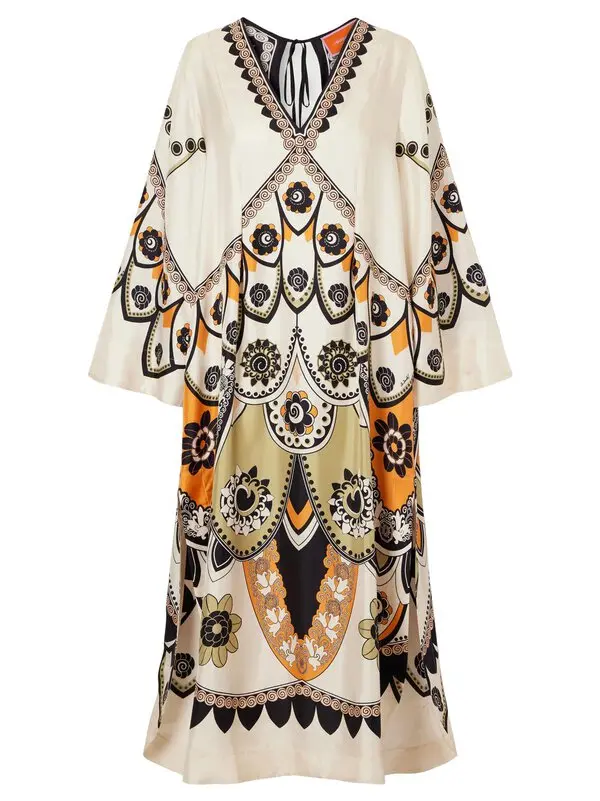 La DoubleJ Twin Flame Floral-print Silk-twill Maxi Dress - Multi