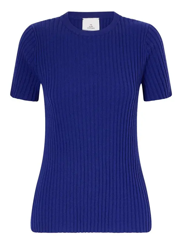 THE ELDER STATESMAN Superlight Ellie Ribbed Cashmere Knitted Sweater - Blue
