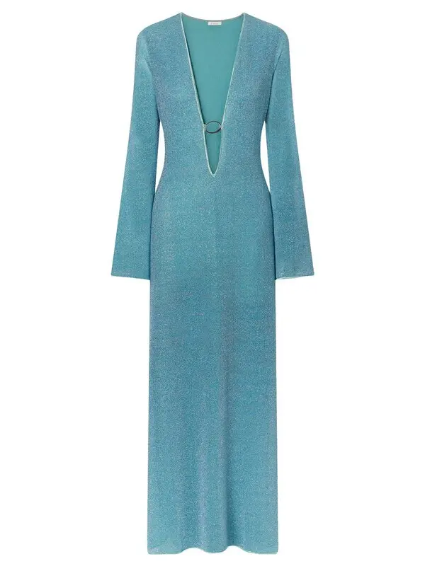Oseree Lumière Metallic Stretch-knit Kaftan - Blue