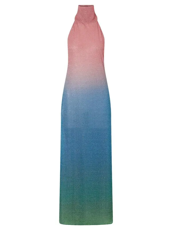 Oseree Lumière Candy Ombrè Metallic Stretch-knit Halterneck Maxi Dress - Multi