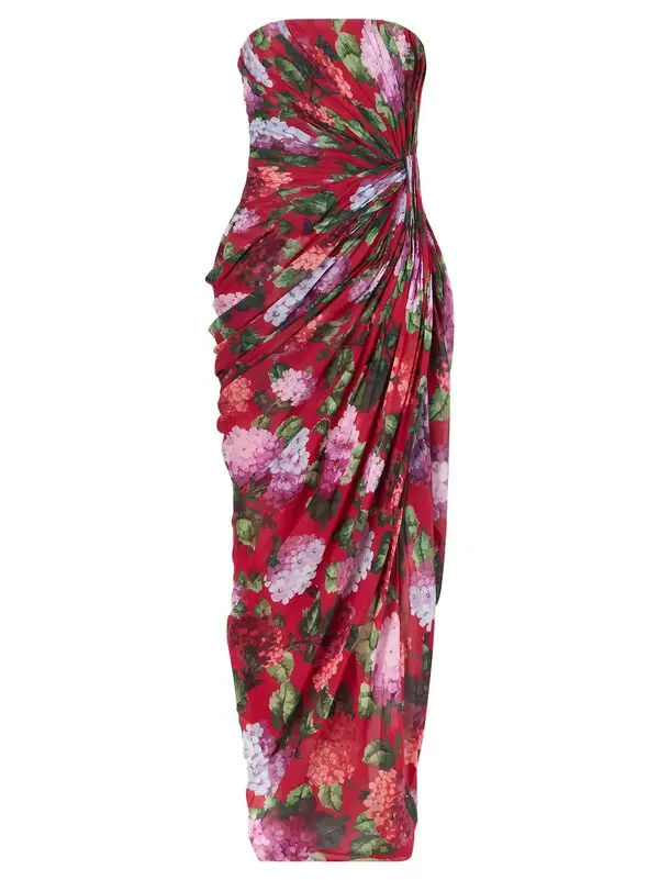 Carolina Herrera Floral-print Gathered Silk-chiffon Gown - Multi