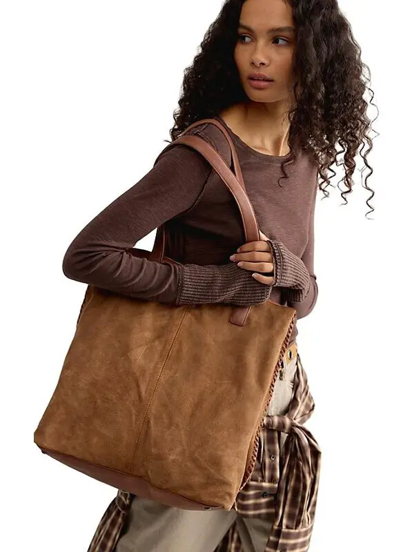 Free People Maeve Suede Tote Bag - Biscuit