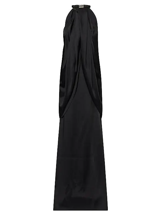 Stella McCartney High-neck Draped Satin Gown - Black