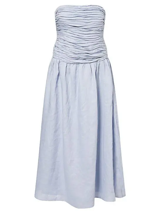 Dissh Aubriella Strapless Linen Midi Dress - Blue