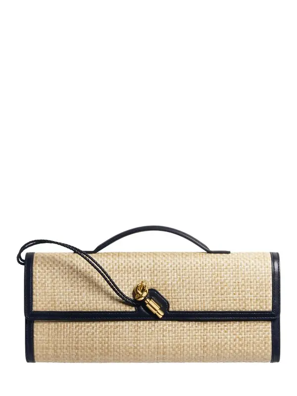 Bottega Veneta Raffia Andiamo Clutch Bag - White