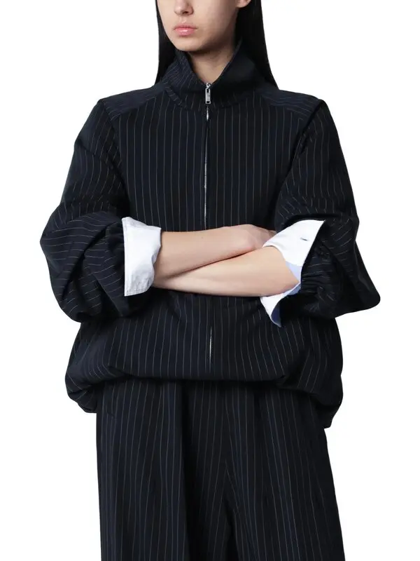 THE FRANKIE SHOP Baxter Track Jacket In Pinstriped Polyester, Navy/white - Blue