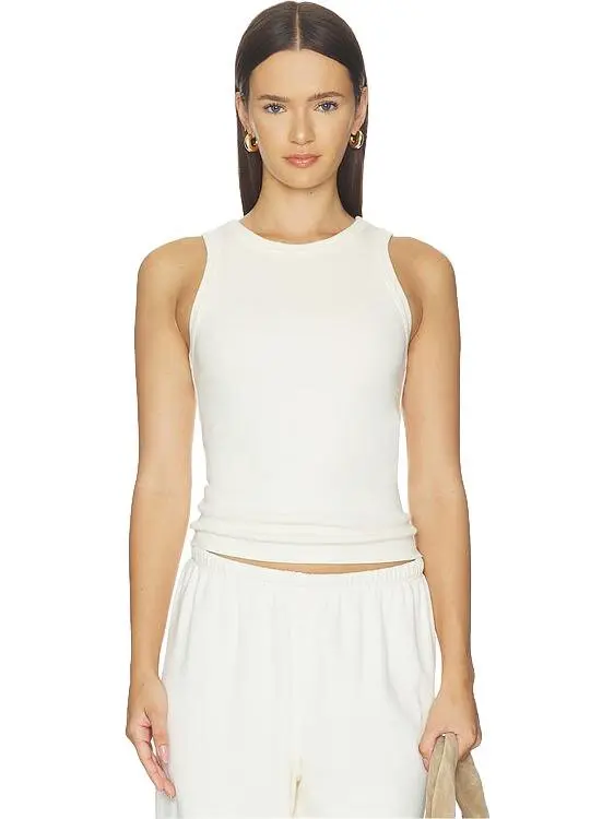 PERFECTWHITETEE Daphne Structured Rib High Neck Tank In . Also - Ivory
