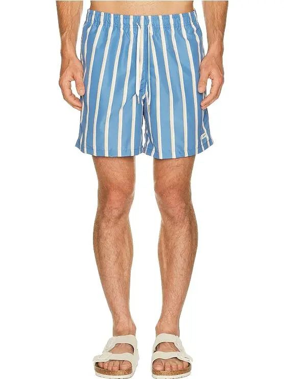 BATHER Fine Stripe Swim Trunk In . Also - Blue