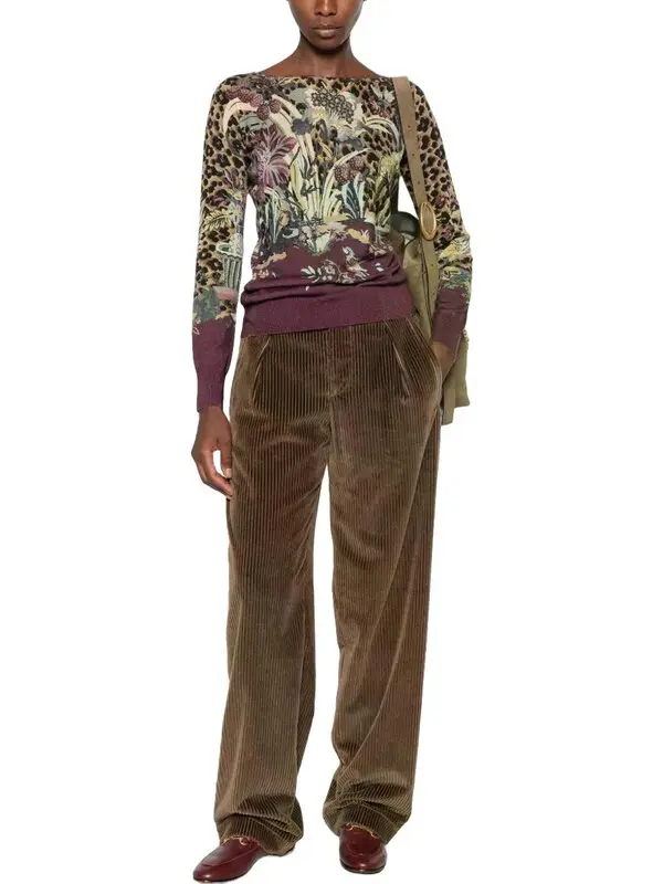 Etro Pleated Corduroy-texture Trousers - Brown