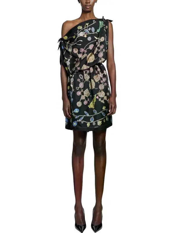Versace Jewellery-print One-shoulder Mini Dress - Black