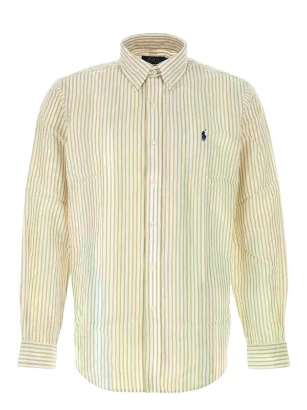 Polo Ralph Lauren Embroidered-logo Vertical-stripe Cotton Shirt - Neutrals