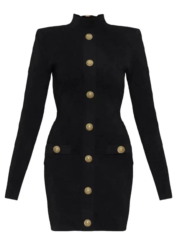 Balmain Button-embellished Diamond-knit Mini Dress - Black