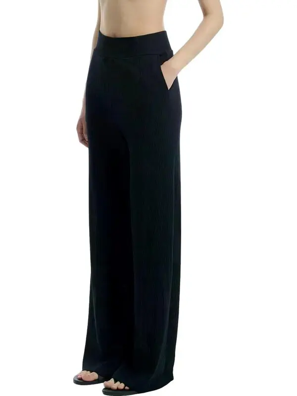 DETERM; Ribbed-knit Wide-leg Trousers - Black