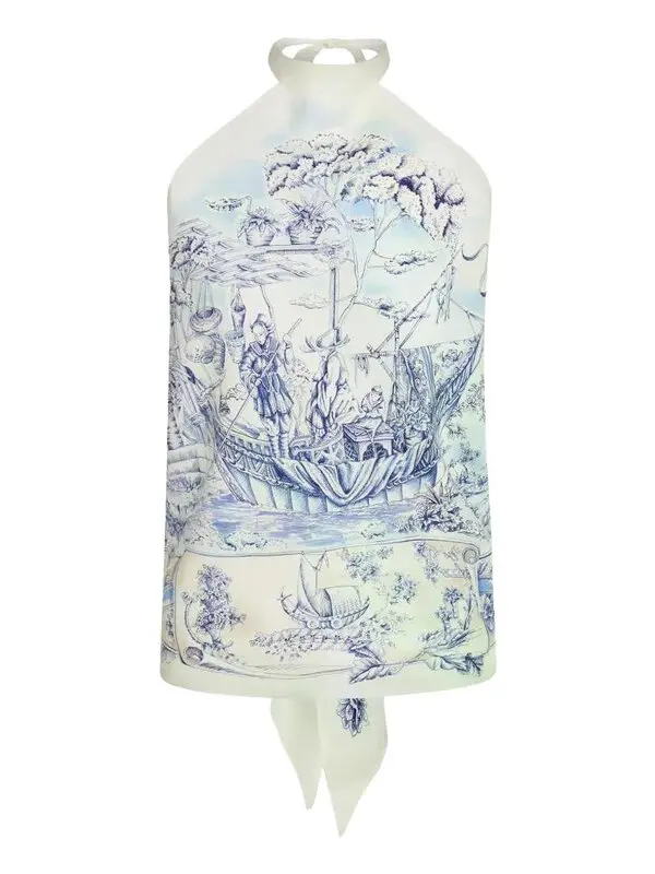 FERRAGAMO Voyage-print Foulard Top - Neutrals