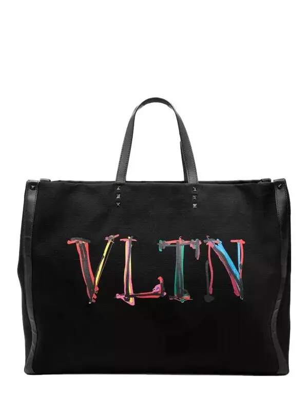 Valentino Garavani 2018-2026 Large Canvas Rockstud Vltn Tote Satchel - Black