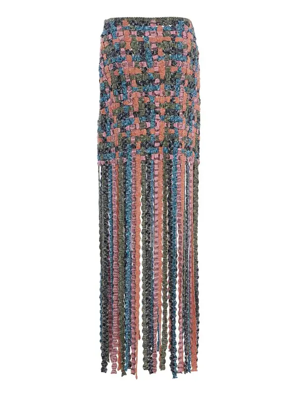 Ulla Johnson Fringed Macramé Cotton Knit Skirt - Multi