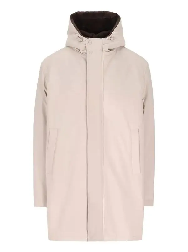 Herno Hooded Concealed-fastening Coat - Neutrals