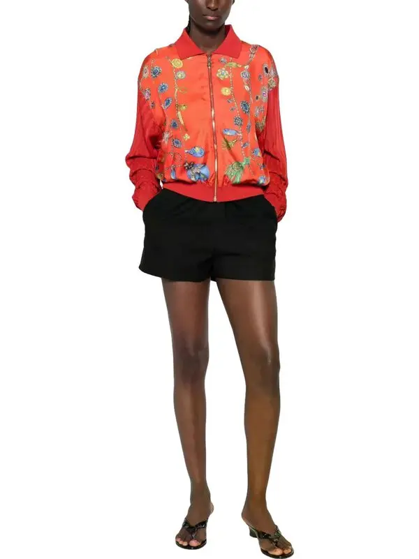 Versace Jewellery-print Pleated-sleeve Cardigan - Red
