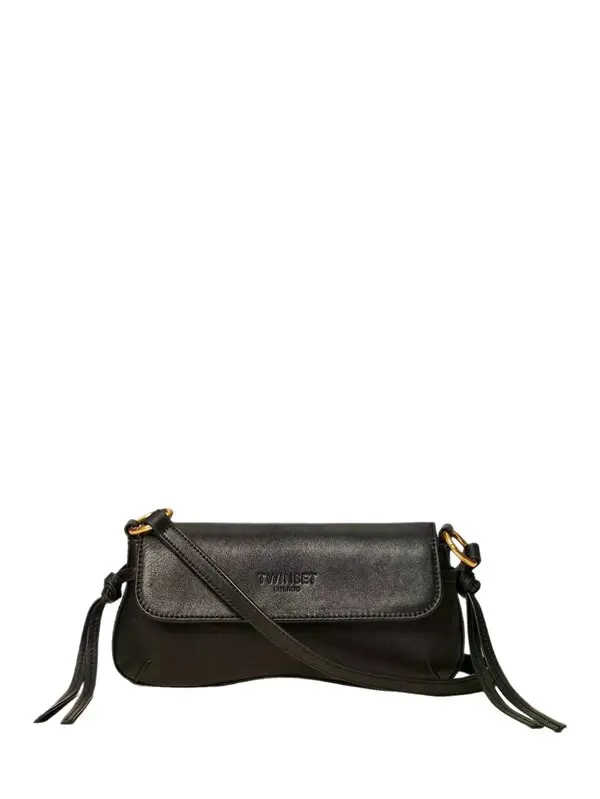 TWINSET Leather Shoulder Bag With Flap - Black