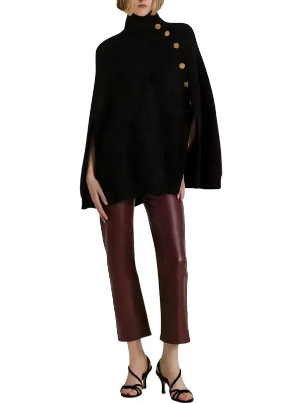Alberta Ferretti Ribbed-knit Button-down Cape - Black