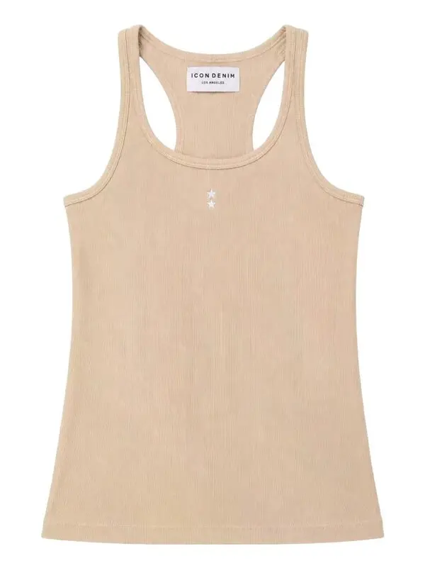 ICON DENIM LOS ANGELES Ribbed-knit Star-patch Top - Neutrals
