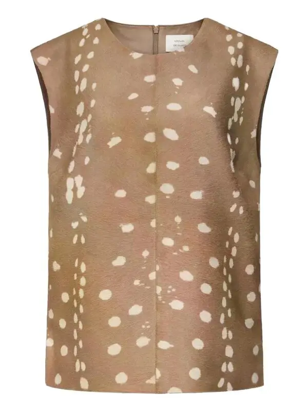 Loulou De Saison Kena Deer-print Sleeveless Leather Blouse - Brown